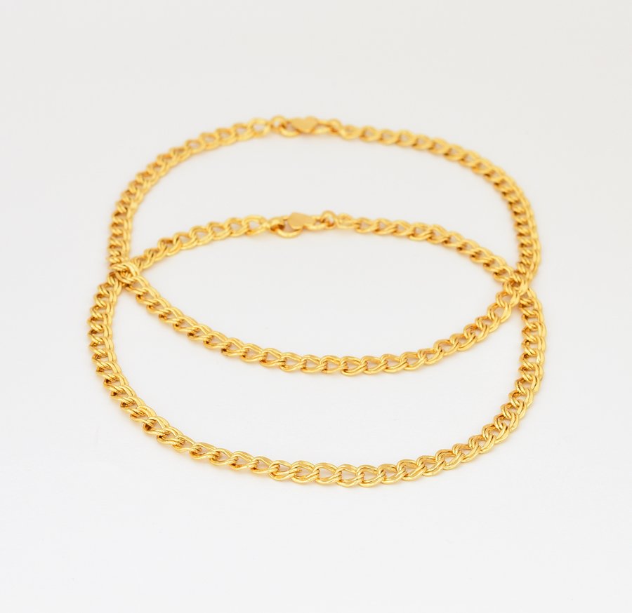 Medium Small Shinny Flat Double Curb Link Anklet - U12257 – Diya ...